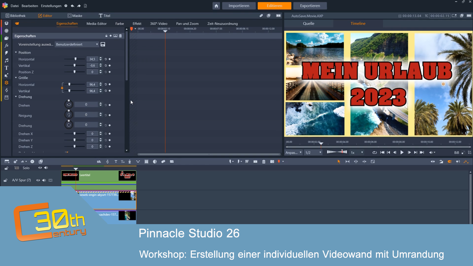 Pinnacle Studio 26 Ultimate - Eine Videowand mit Rand und Titel erstellen -Teil 1 - Film Bearbeitung